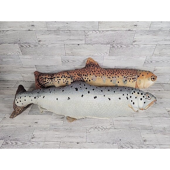 Unbranded | Toys | 2 Vintage Fish Pillows 24 Trout Salmon Plush Stuffed ...